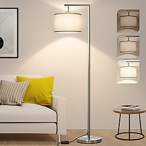 Boncoo LED Floor Lamp, Montage Modern Floor Lamp Fully Dimmable Standing Accent Lamp Tall Pole Light with Adjustable Lamp Head, Silver Reading Standing Light for Living Room Bedroom, 8W Bulb Included