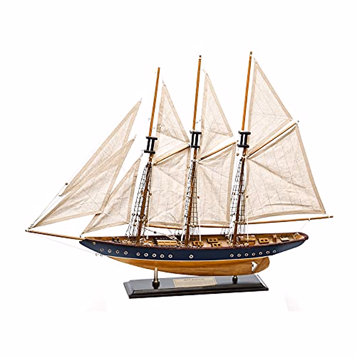 SAILINGSTORY Wooden Sailboat Model Ship Sailboat Decor 30" Schooner Atlantic 1:50 Scale Replica Navy and Walnut Antique Finish