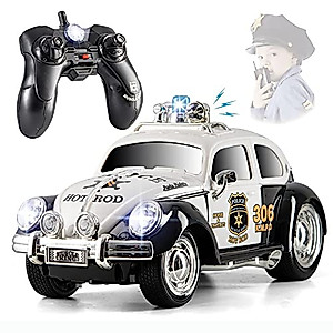 Top Race Remote Control Police Car, with Lights and Sirens | RC Police Car for Kids | Easy to Control, Rubber Tires, Heavy Duty Old Fashioned Style