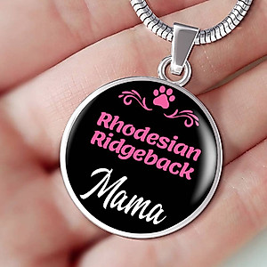 Express Your Love Gifts Rhodesian Ridgeback Mama Necklace Circle Pendant Engravable 18k Gold Plated 18-22" Dog Mom Pendant