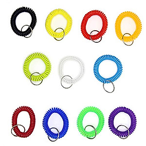 YallFairy Pack of 55 Wristlet Keychains Stretchable Plastic Wrist Keychain Bracelet Keychain Wrist Coil Wrist Band Key Ring Chain Holder Tag