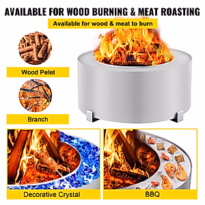 VEVOR Smokeless Fire Pit, Stainless Steel Stove Bonfire, Large 28.5 inch Diameter Wood Burning Fire Pit, Outdoor Stove Bonfire Fire Pit, Portable Smokeless Fire Bowl for Picnic Camping Backyard