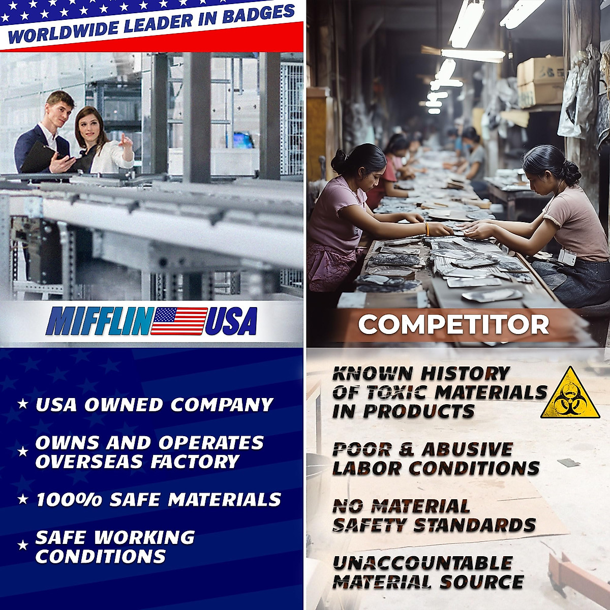 Mifflin-USA Name Tag Magnets (10 Badge Holder Magnets, 1.75 x 0.5 inches), Name Tag Magnet Backs w/ 3 Extra-Strong Neodymium Magnets for ID Badge Holders