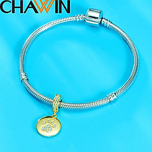 Always in My Heart Sparkling Paw Print Dangle Charm, 925 Sterling Silver Dog Cat Charms, Beads with CZ Stones Compatible with Pandora Charm Bracelet Necklace, Gift for Women/Wife/Mother/Pet Lover