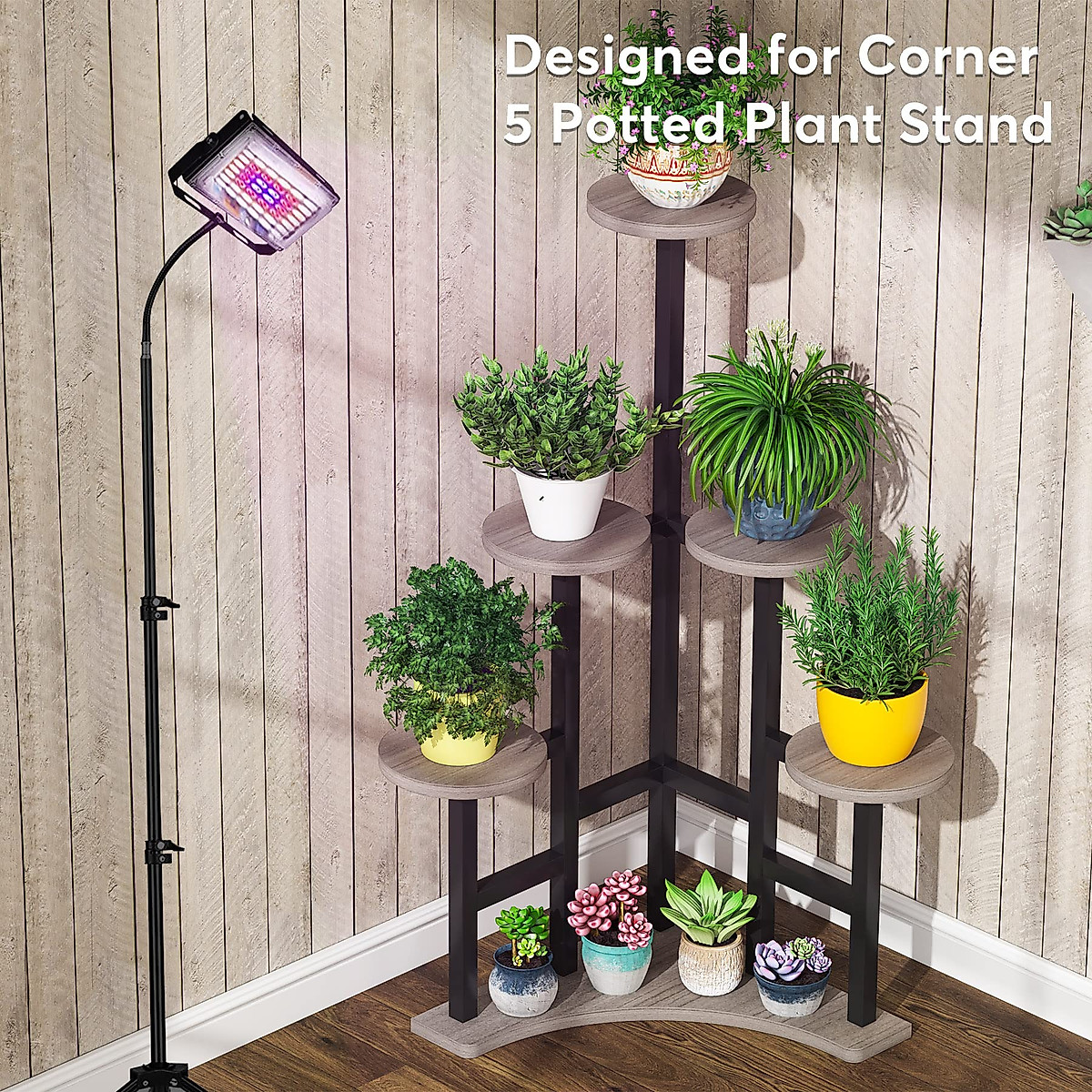 Tribesigns Corner Plant Stand Indoor, 6 Tiered Plant Shelf Flower Stand, Tall Multiple Potted Plant Holder Rack Planter Organizer for Living Room Balcony Garden, Gray and Black