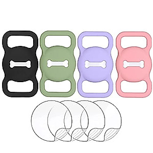 Dog Collar Tag Holder Compatible with Apple Airtag Case 4 Pack, Airtag GPS Finder Dog Cat Collar Pet Loop, Id Label for Dog 4 Pack Silicone Cover Holder for Air Tag with Hd Screen Protector