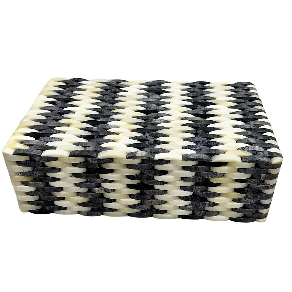 Decorative Inlay & Wooden Engraved Art Keepsake Box Storage For Jewelry Hand Finished White and Gray Mat Pattern Keepsake Oraganizer Rectangular Shape Bone Inlay Beautiful Home Décor & Table Décor