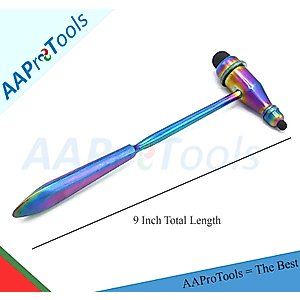 AAProTools Reflex Hammer, Neurological Reflex Hammer with Pointed Tip Handle, for Neurologic Reflex Diagnosis and Testing, Zinc-Alloy Metal Multi Rainbow