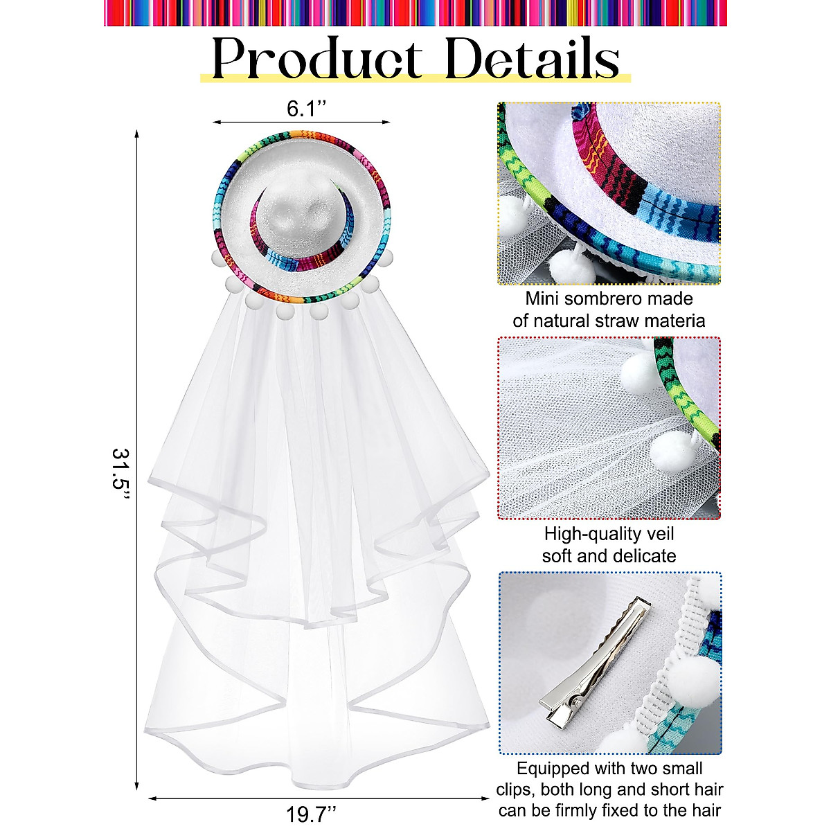 Halfchet 13 Pieces Fiesta Wedding Veil Bachelorette Party Decorations Fiesta Bachelorette Veil the Bride Sash 11 Bridesmaid Hat for Mexican Theme Bridal Shower Favor