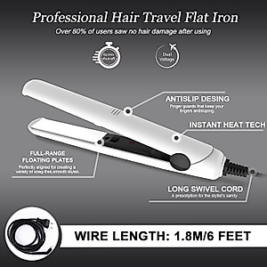 Keragard Mini Flat Iron Smart Ceramic Tourmaline Hair Straightener for Travel,Small Flat Irons for Short Hair, Dual Voltage Flat Iron,White