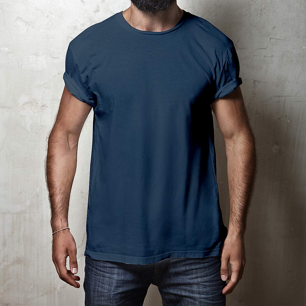 BANNER BUZZ MAKE IT VISIBLE BannerBuzz, Plain Crew Neck T-Shirt Short Sleeve, Cotton Fabric, Unisex, Fabric Warranty for up to 25 Washes (X Large, Blue)