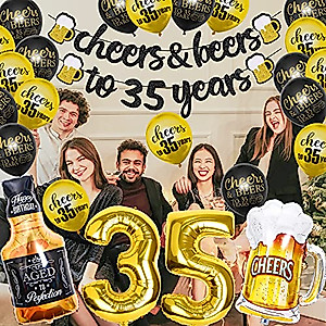 35th Birthday Decorations, 35 Years Anniversary Decorations for Men Women, Cheers to 35 Years Banner, 32 Inch Number 35 Gold Foil Balloon, 35 Sign Latex Balloon, Cheers Cup Foil Balloon for Wedding Anniversary Party Supplies