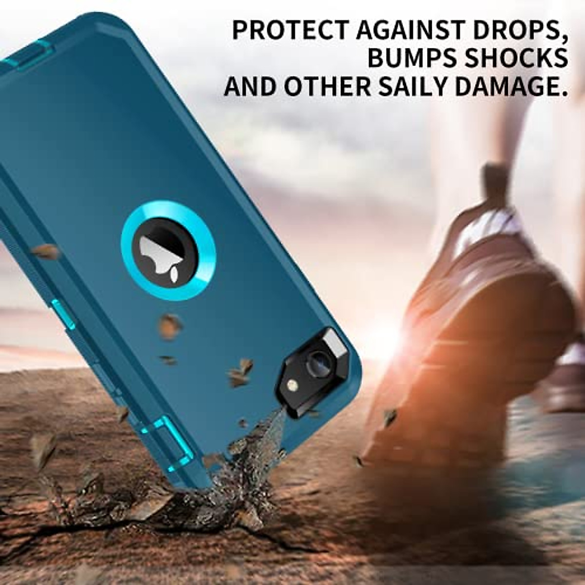 Mieziba for iPhone SE 2020 Case, [Built in Screen Protector] Heavy Duty Shockproof Dust [3 Layers] Full Body Protection Rugged Durable Cover Case for iPhone SE(2nd Gen 2020) 4.7",Turquoise