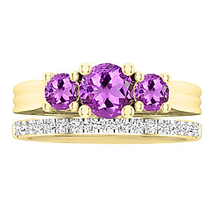 Dazzlingrock Collection Round Amethyst & White Diamond Ladies Bridal Three Stone Engagement Ring Set, 10K Yellow Gold, Size 4