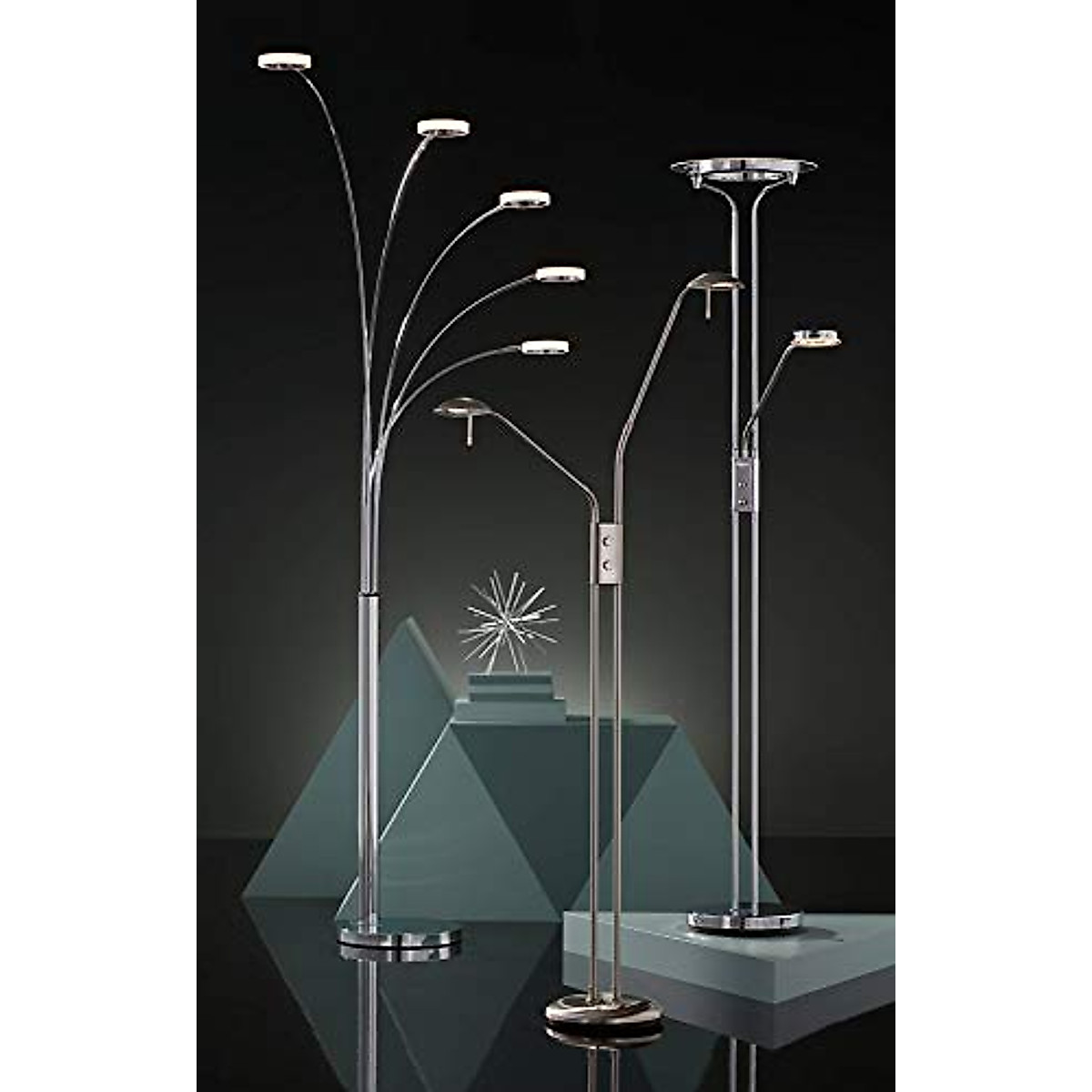 360 Lighting Casper Traditional Pharmacy Floor Lamp Standing LED 2-Light 63" Tall Brushed Nickel Silver Adjustable Arm Swivel Head Dimmer Switch for Living Room Reading House Bedroom Home