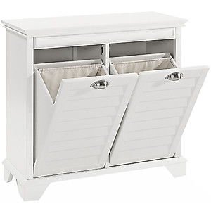 Crosley Furniture Lydia Laundry Hamper with Linen Sorting Bags, Bathroom Storage and Organization, White