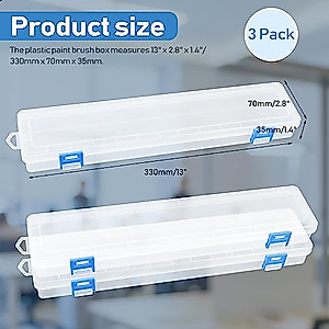 Fireboomoon 3 Pack Translucent Plastic Paint Brush Holder, Long Paint Brushes Watercolor Pens Pencils Drawing Tools Storage Box Container Case(13" x 2.8" x 1.4")