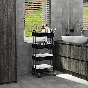Simple Houseware 4-Tier Multifunctional Rolling Utility Cart with Hanging Buckets, Black