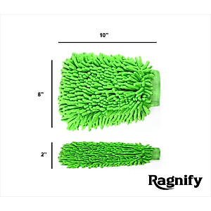 Ragnify Pack of 2 Microfiber car wash mitt Scratch Free Dual Sided Machine Washable Waterproof wash mitt for Cars, Trucks, Boats(Green)