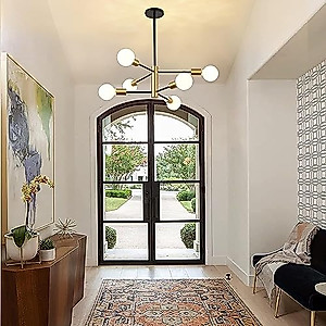 MOUFIER Sputnik Chandelier Black and Gold Ceiling Light Height Adjustable E27 Modern Ceiling Lighting Fixture for Living Room Bedroom Dining Room Kitchen Office (6-Light)