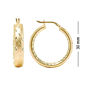 LeCalla Sterling Silver Jewelry 14K Gold-Plated Diamond-Cut Hoop Earring for Women 30MM