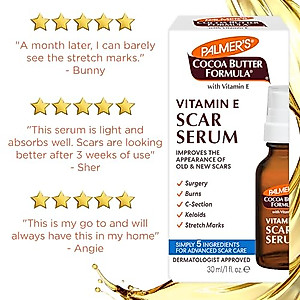 Palmer's Cocoa Butter Formula Scar Serum, Skin Brightening Oil for Face & Body, Concentrated Serum with Vitamin E, Fragrance Free, 1 Fl Oz