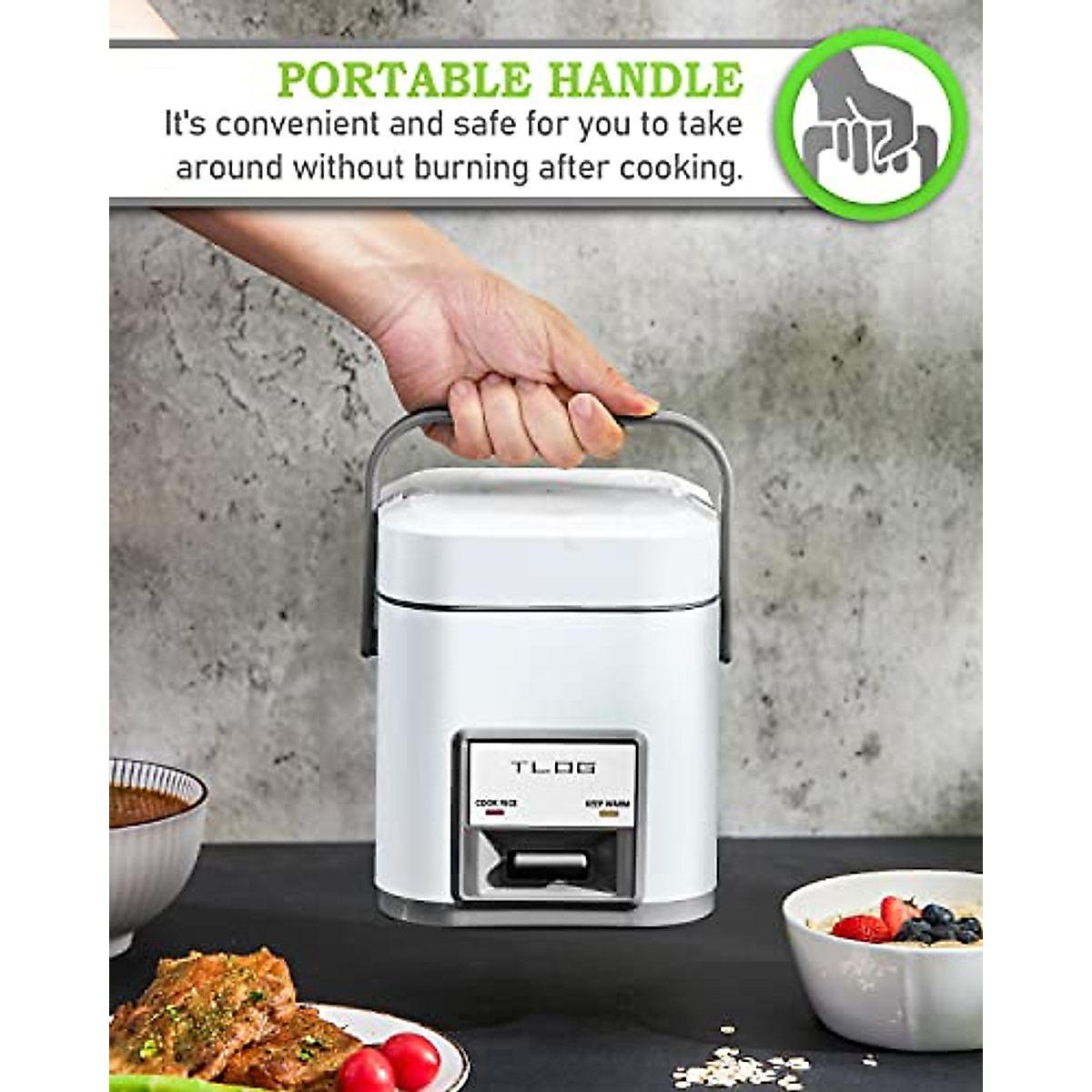 TLOG Mini Rice Cooker 2.5-Cup Uncooked(5-Cup cooked), Healthy Ceramic Coating 1.2L Small Rice Cooker for 1-3 People, Portable Travel Rice Cooker with Steam Tray, Rice Maker for Grains, White Rice, Oatmeal, Veggies