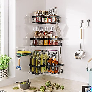 YGEOMER Corner Shower Caddy, 4 Pack Adhesive Shower Corner Shelf Organizer with Soap Dish, No Drilling Shower Shelves for Inside Shower Tile Walls (Black)