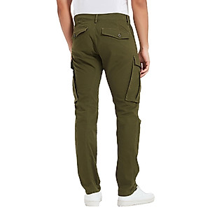 Plaid&Plain Men's Cargo Pants Slim Fit with 3D Shape and Stretchy Fabric C804 Olive 32WX28L