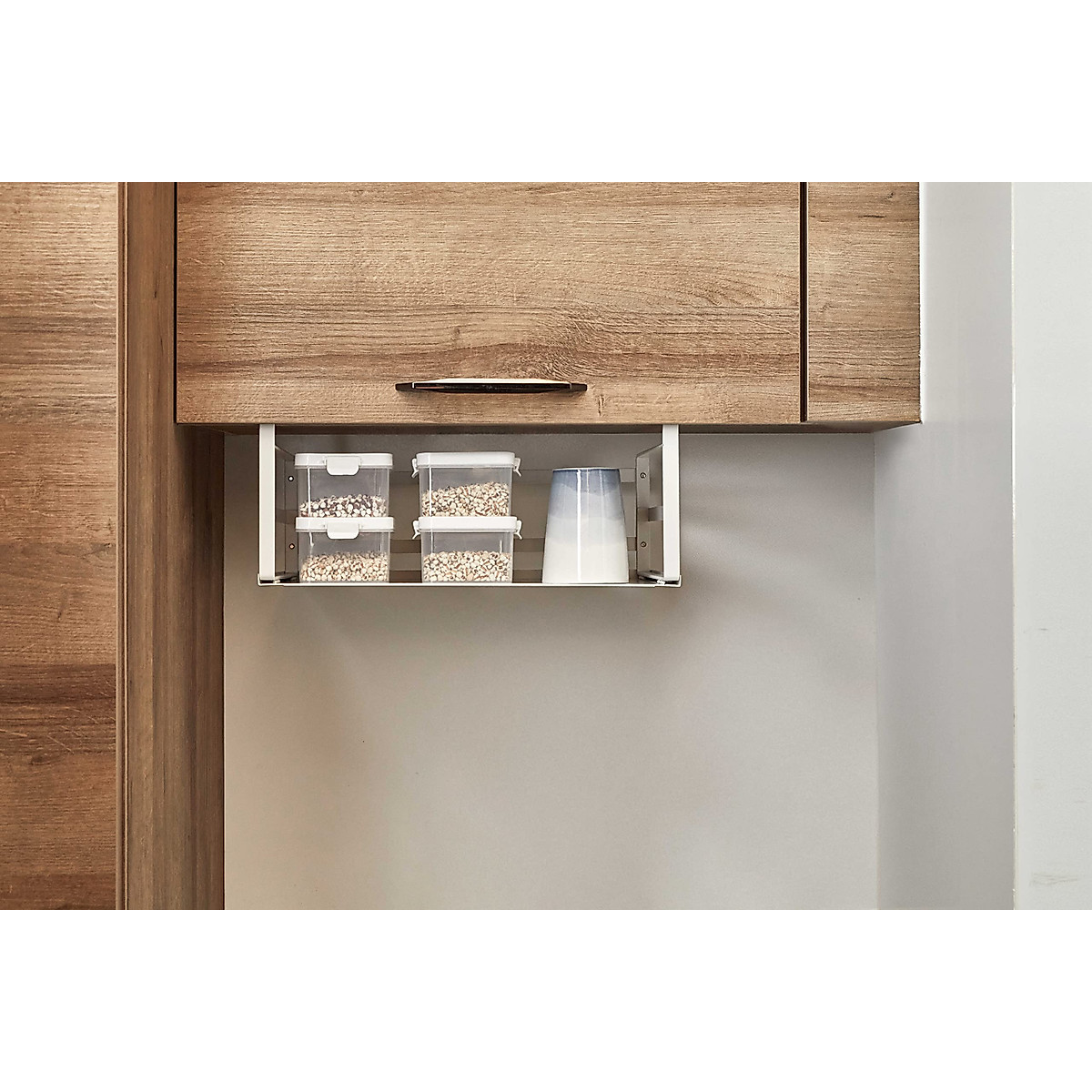 Nxconsu 2Pack Under Shelf Storage Cabinet Hanging Basket Organizer Under Pantry Storage Shelf Rack Holder for Kitchen Cupboard Desk Table Bookshelf Can Bottle Heavy Duty All Metal Slide-in White