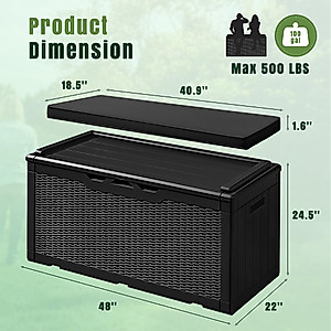 Greesum 100 Gallon Resin Deck Box Large Outdoor Storage with Cushions for Patio Furniture, Garden Tools, Pool Supplies, Weatherproof and UV Resistant, Lockable, Dark Black