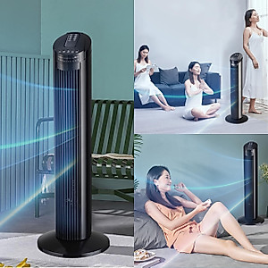 Simple Deluxe 32 Inch Electric Oscillating Tower Fan with Remote Control for Indoor, Bedroom and Home Office, Black