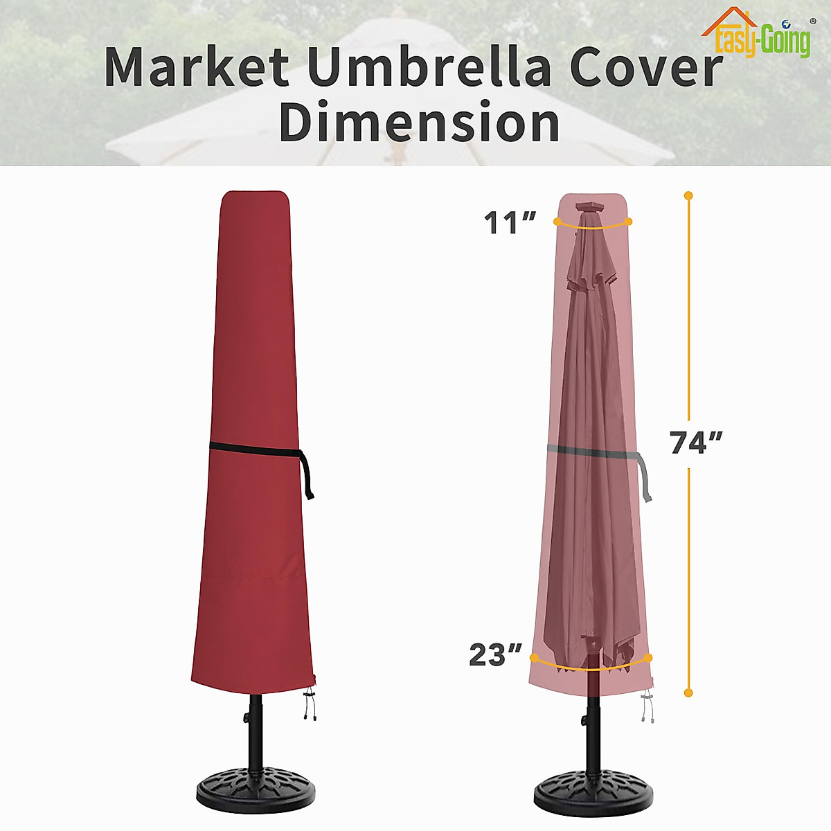 Easy-Going Patio Umbrella Cover Outdoor Market Umbrella Cover with Zipper and Storage Bag Waterproof Cantilever Parasol Cover for 7ft to 11ft Umbrella, Red