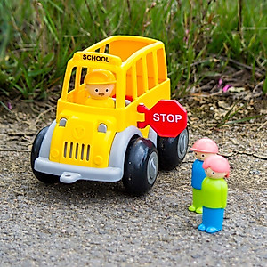 VIKINGTOYS Viking Toys - Midi School Bus - 9" Toy Vehicles Comes with 3 Figures, Working Stop Sign, for Kids Ages 1 Year +