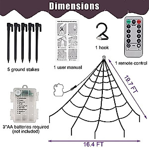 Joliyoou 200 LED 19.7ft x 16.4ft Halloween Spiderweb with Orange and Purple Lights, 8 Modes Remote Controlled Cobweb for Indoor Outdoor Spooky Party Decoration