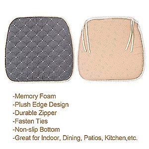 HJSQ Cushion Memory Foam Pads with Ties for Dining Chairs,Non Slip Kitchen Dining Chair Pad and Seat Cushion 6Pack (Grey 2, 6)