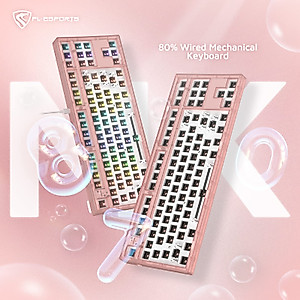 FL ESPORTS MK870 CMMK 87 Keys RGB Modular Mechanical Keyboard, 80% TKL Wired Gaming Keyboard DIY Kit w/Hot-Swap Switch Sockets (5-pin) & Customizable Software Supported (Barebones, Frosted Pink)