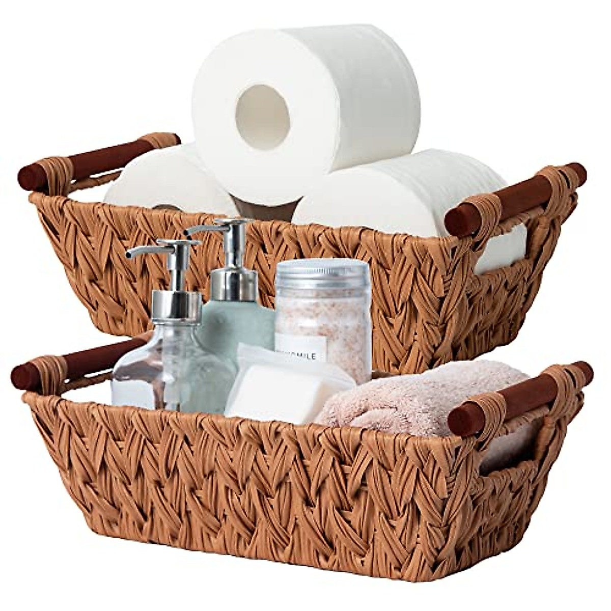 GRANNY SAYS Bundle of 1-Pack Woven Wastebasket for Organizing & 2-Pack Woven Storage Baskets for Bathroom
