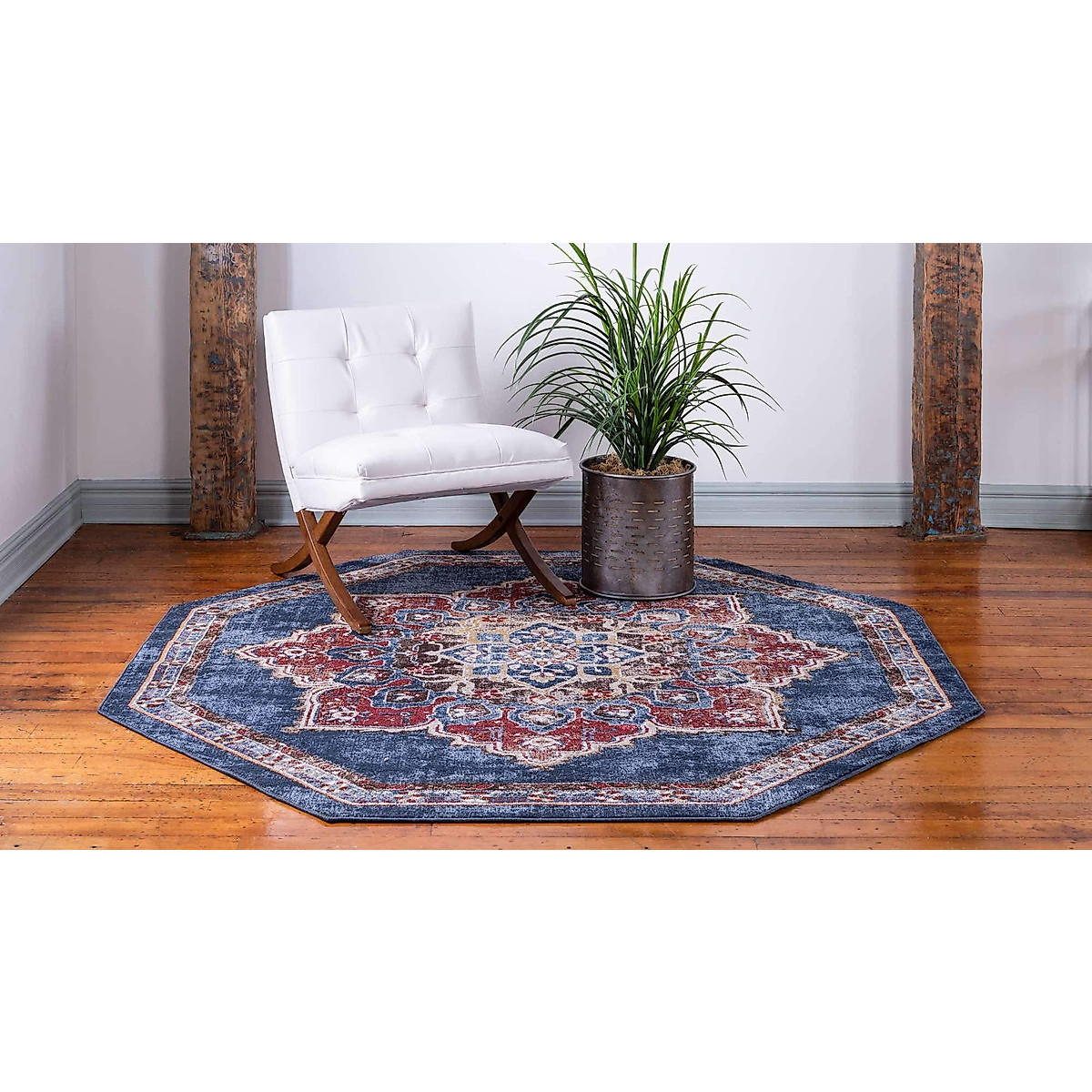 Unique Loom Utopia Collection Traditional Classic Vintage Inspired Area Rug with Warm Hues, 7' Octagon, Dark Blue/Beige