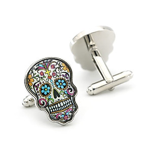 iGame Day Of The Dead Cuff Links Muti-color Brass Material Sugar Skull Design Cufflinks with Gift Box