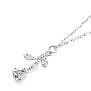 Jude Jewelers Stainless Steel Rose Flower Style Statement Pendant Party Necklace (Silver)