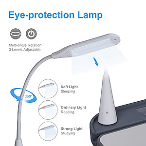 SMAGREHO Kids' Desk and Chair Set, Height Adjustable Child's School Study Writing Tables with Tilt Desktop, LED Light, Storage Drawer, Book Stand(Grey)