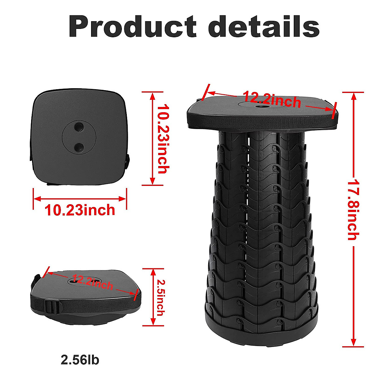 Deer's Life Portable Folding Stool, Upgrade Square Collapsible Stools for Adults Heavy Duty 485lbs Yet Small Lightweight Telescoping Retractable Camping Stools for Fishing Travel Outdoor Indoor