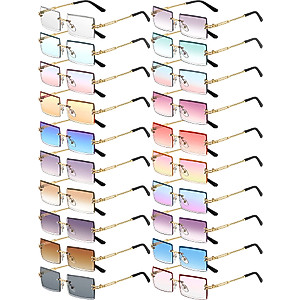 Flutesan 20 Pairs Rimless Sunglasses for Men Women Vintage Rimless Rectangle Sunglasses Frameless Candy Color Glasses Tinted Frameless Eyewear Y2K Glasses