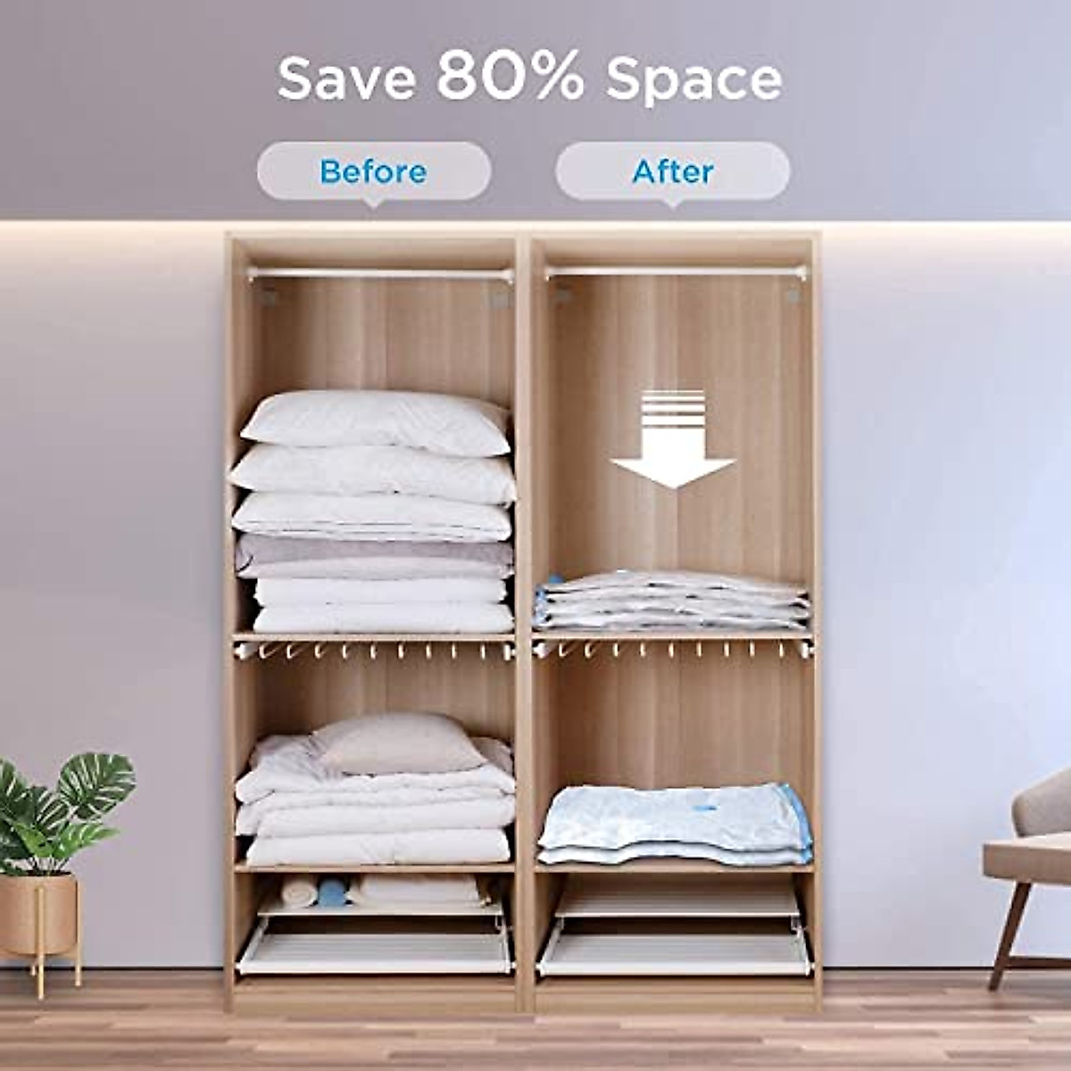 Jumbo Vacuum Storage Bags, 6pcs Space Saving Seal Bags ,Compression Bags for Travel,Vacuum Seal Bags for Bedding