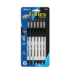 BAZIC G-Flex Black Oil-Gel Ink Pen with Cushion Grip, 6/Pack (17069)
