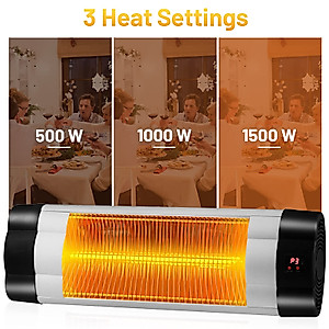 Tangkula 1500W Wall-Mounted Patio Heater, Electric Infrared Heater with 3 Heat Settings, Remote, 24 H Timer & Overheat Protection, IP34 Waterproof Outdoor Heater for Garage, Backyard, Home