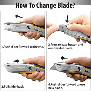 XW Heavy Duty Auto-loading Utility Knife,3-position Retractable Box Cutter with Total 5 Blades