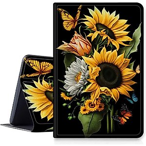 Sunflowers Butterfly Case Compatible with Amazon Fire HD 10 10.1-Inch Tablet (7th Generation and 9th Generation,2017 and 2019 Release), Smart Folding Stand Cover with Auto Wake/Sleep