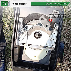 FHB Electric Garden Shredder, 2400W Wood Chipper with 50L Collecting Bag, Max 1.77-in Cutting Diameter, for Lawn and Garden Use,Chippers+20M Power line